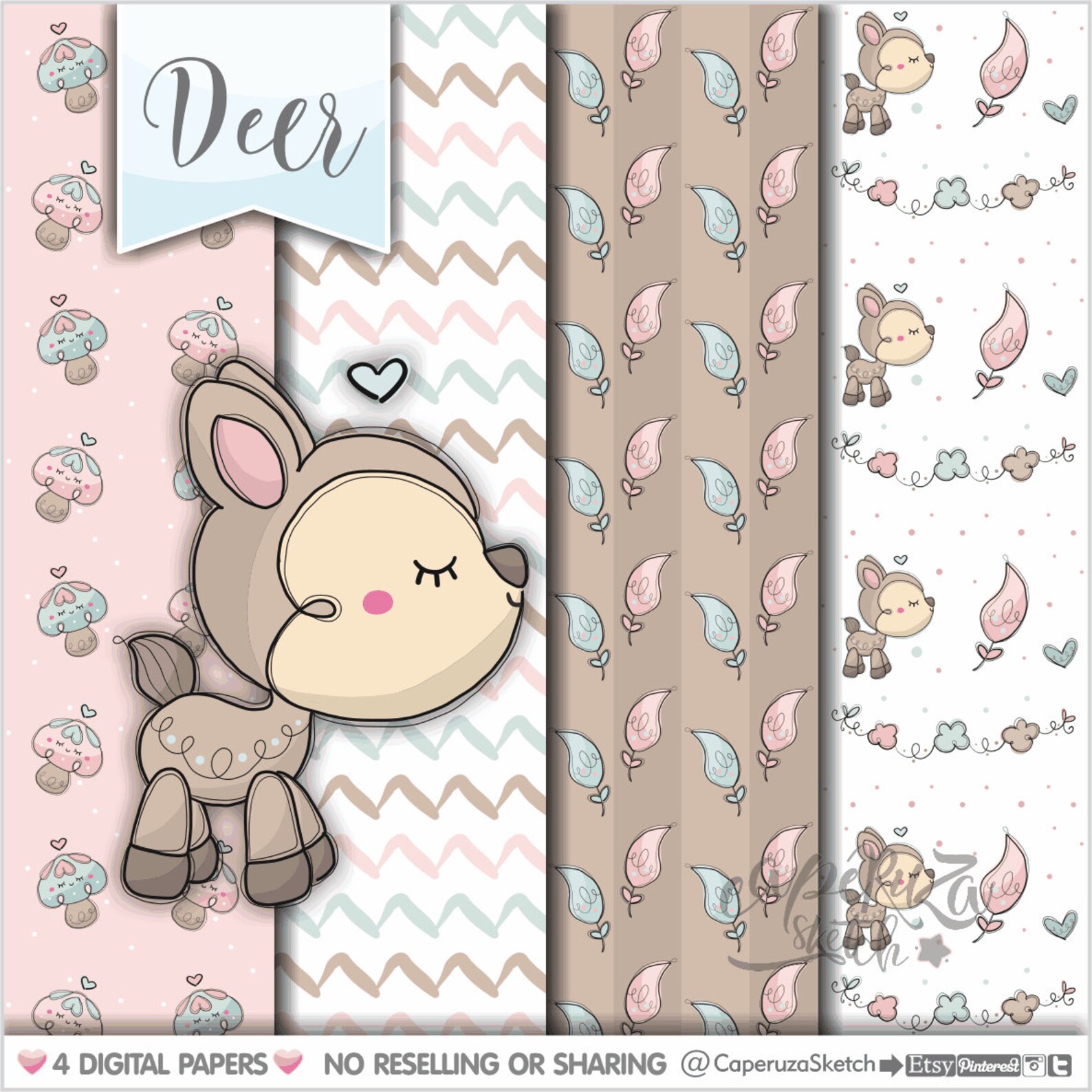 Woodland Digital Paper Woodland Pattern Deer Pattern - Etsy