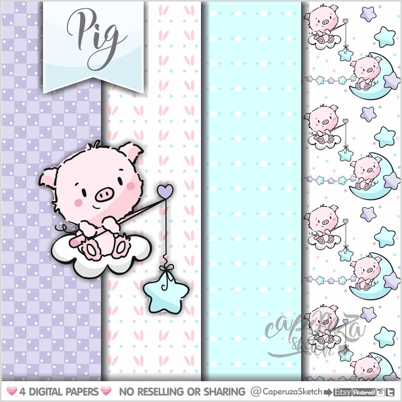 Pig Digital Paper Pig Pattern COMMERCIAL USE Night Digital - Etsy