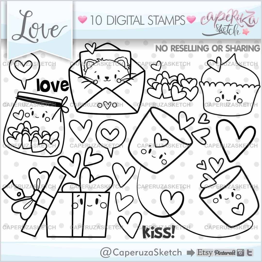 Valentine's Day Digital Stamps, Love Digital Stamps, COMMERCIAL USE ...