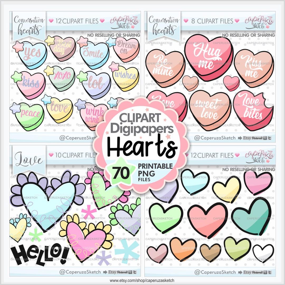 Candy Hearts Clipart, Valentines Day Clipart, COMMERCIAL USE, Love ...