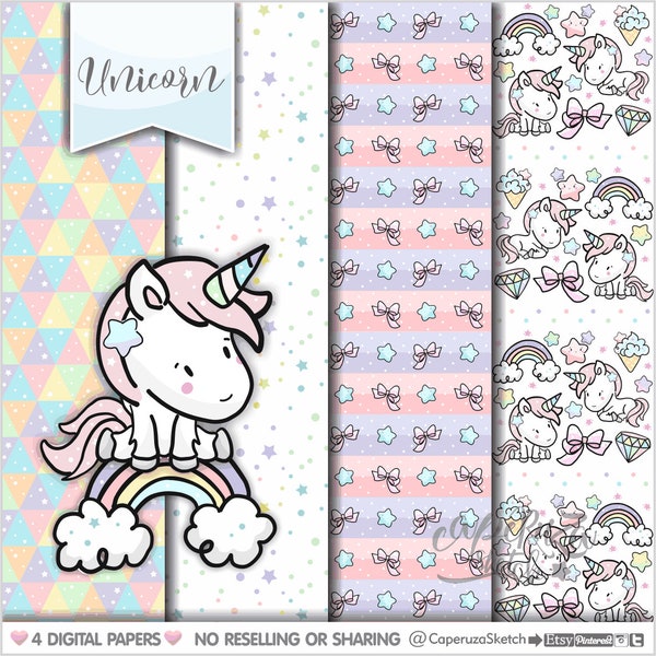 Unicorn Digital Paper - Etsy