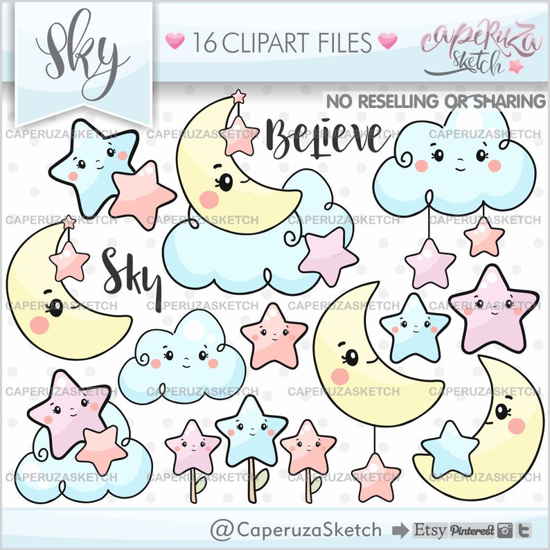 Moon Clipart Moon Graphics Sky Clipart COMMERCIAL USE Sky - Etsy México