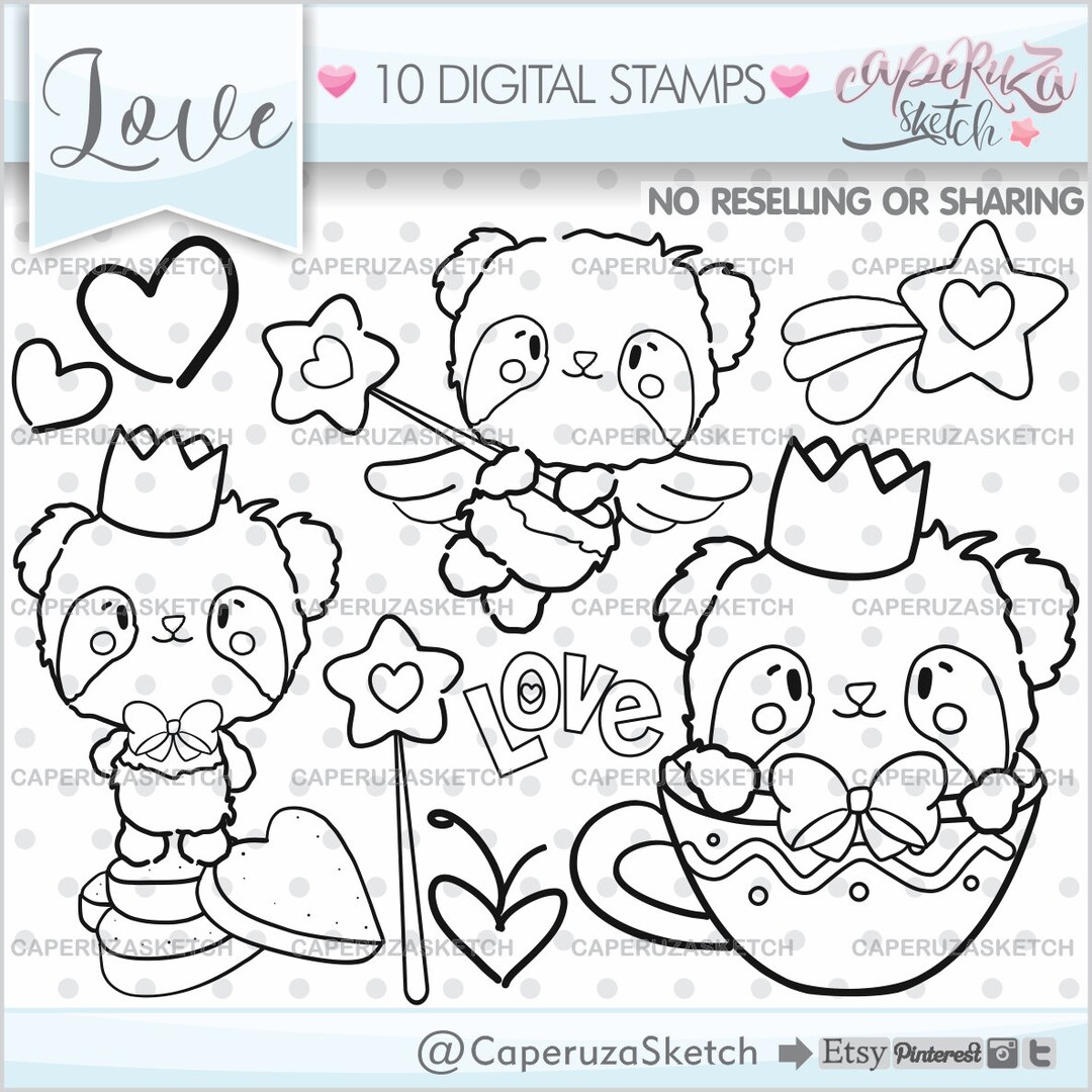 Love Digital Stamps, Panda Digital Stamps, COMMERCIAL USE, Valentine's ...