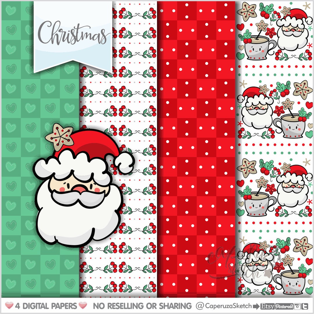 Christmas Digital Papers, Santa Claus Digital Papers, COMMERCIAL USE ...