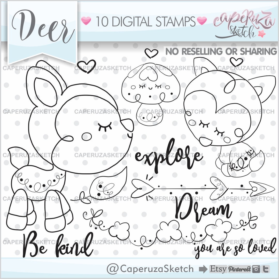 Woodland Stamps, Deer Stamps, Coloring Page, COMMERCIAL USE, Forest ...