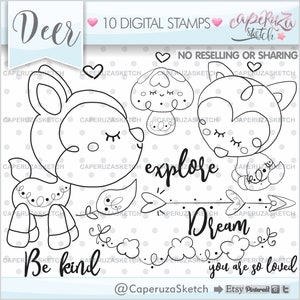 Woodland Stamps, Deer Stamps, Coloring Page, COMMERCIAL USE, Forest ...