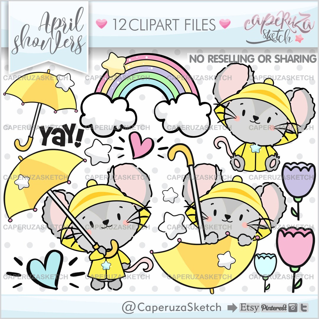 April Showers Clip Art, Rain Showers, COMMERCIAL USE, Mouse Clipart ...