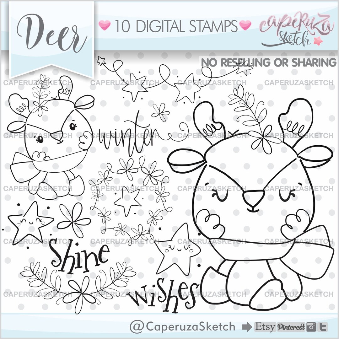 Winter Stamps, Deer Stamps, Winter Deer Stamps, COMMERCIAL USE, Winter ...