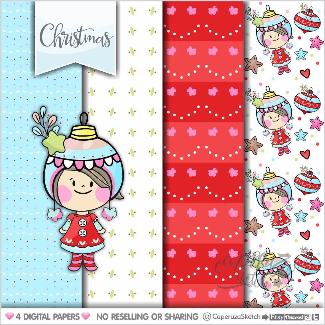 Christmas Digital Papers Christmas Patterns COMMERCIAL USE - Etsy