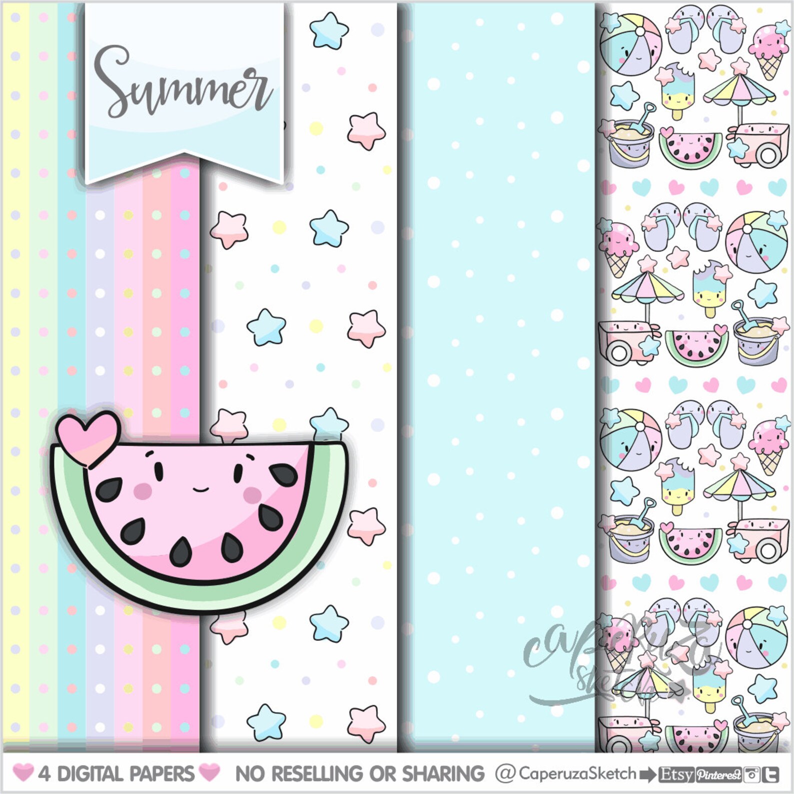 Summer Digital Paper Summer Pattern Fruit Digital Paper | Etsy