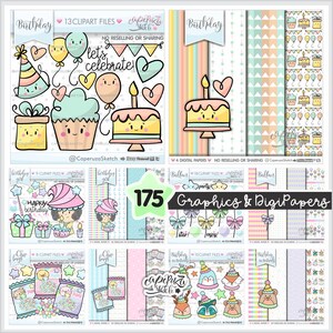 Birthday Clipart Bundle, Bundle Clipart, Bundle Digital Papers ...