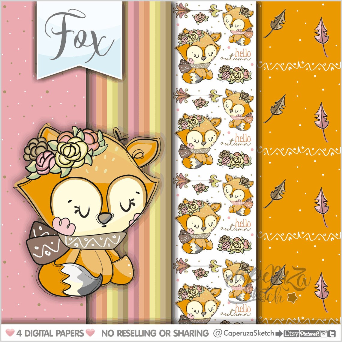 Autumn Digital Paper Fall Digital Paper Fox Digital Paper | Etsy