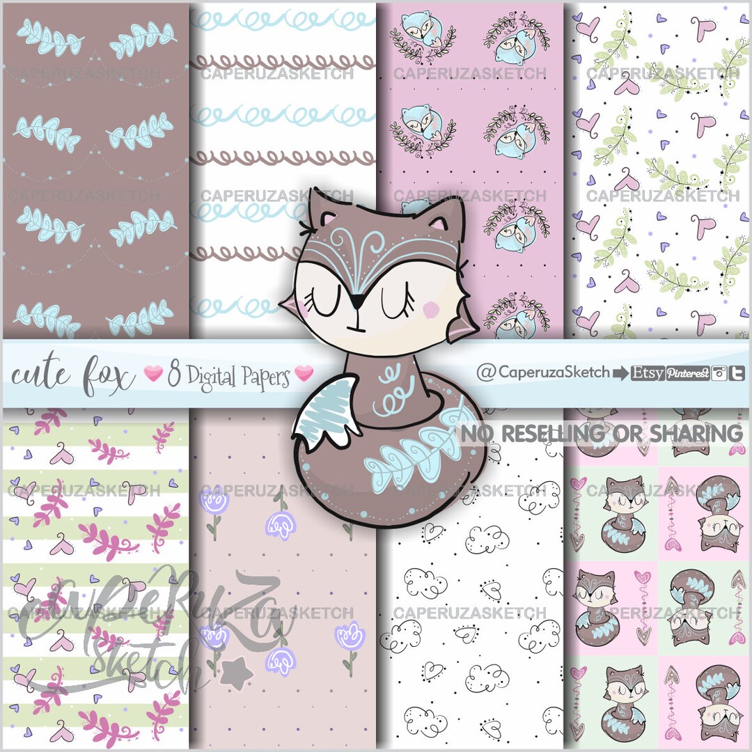 Fox Digital Paper, Digital Paper, Fox Pattern, Printable Paper ...