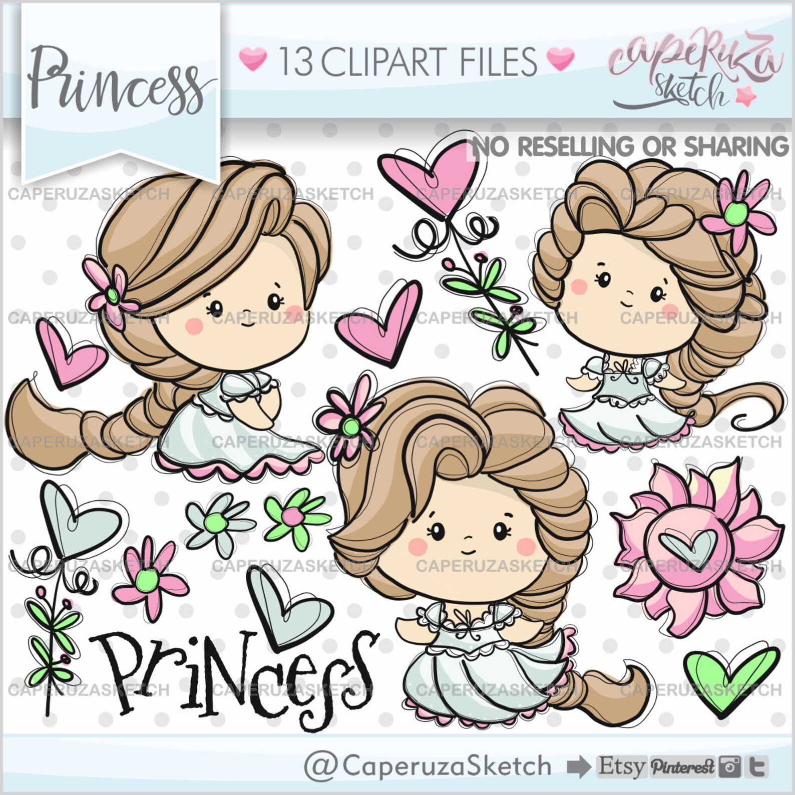 Princess Clip Art Princess Graphics COMMERCIAL USE Girl | Etsy