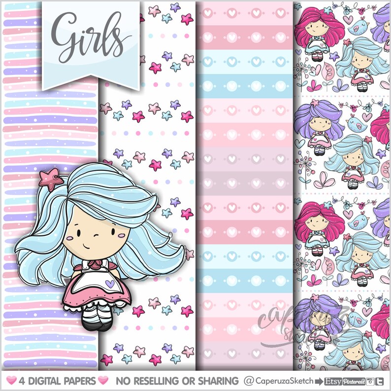 Girl Digital Papers Hearts Digital Papers COMMERCIAL USE - Etsy