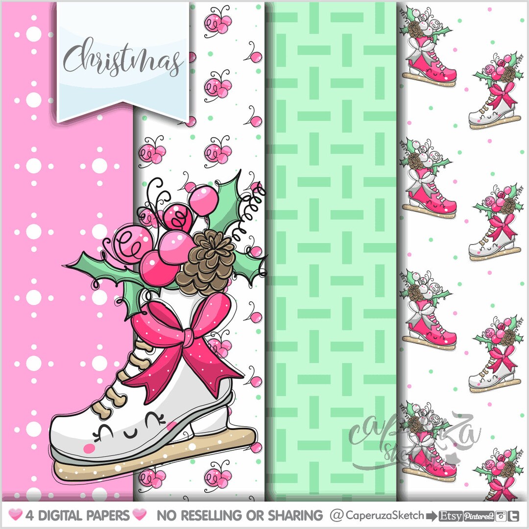 Christmas Pattern, Christmas Digital Paper, Christmas Ice Skate ...
