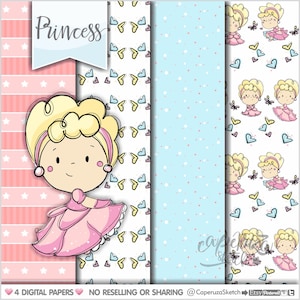 Princess Digital Paper, Princess Pattern, Printable Paper, COMMERCIAL ...