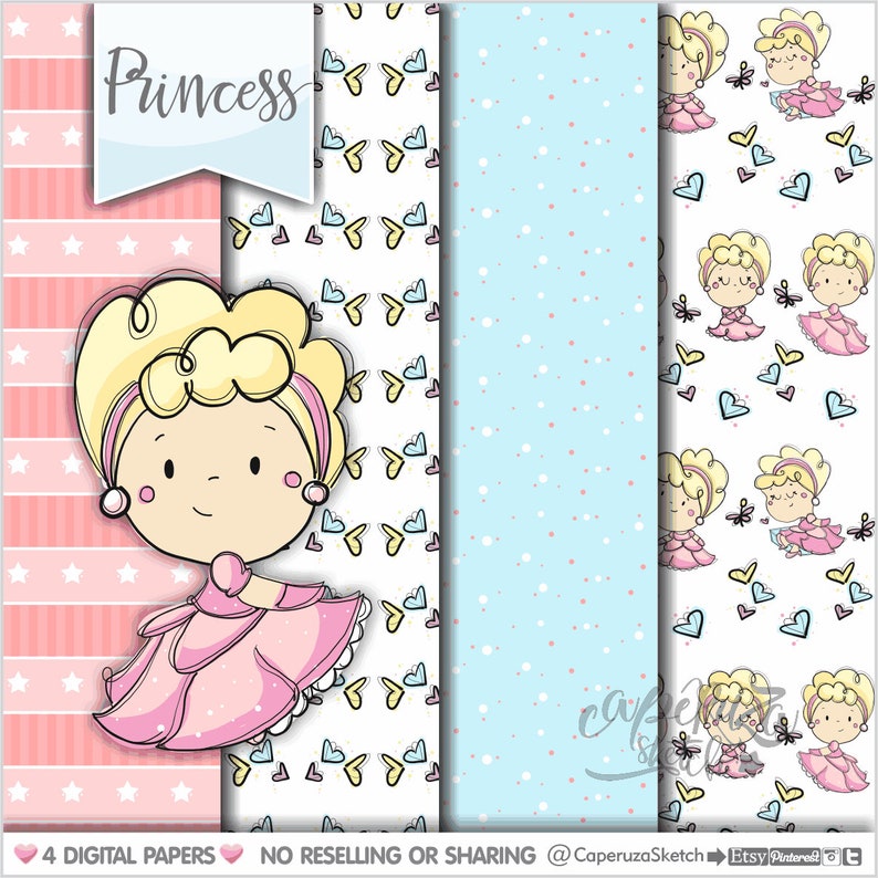 Princess Digital Paper Princess Pattern Printable Paper - Etsy
