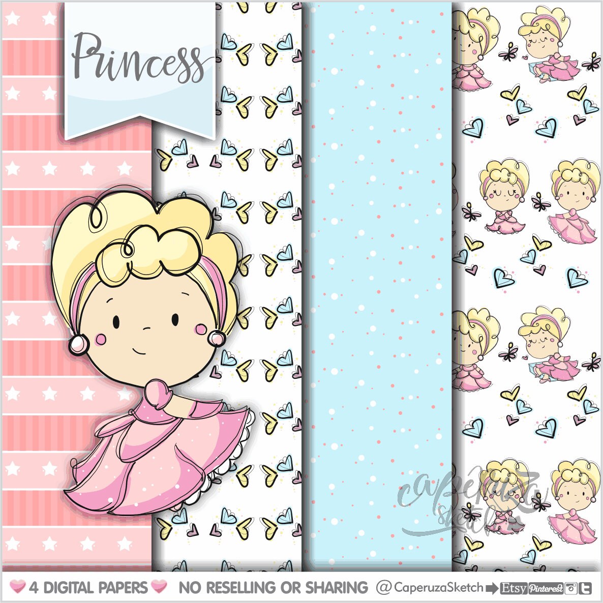 Princess Digital Paper Princess Pattern Printable Paper | Etsy