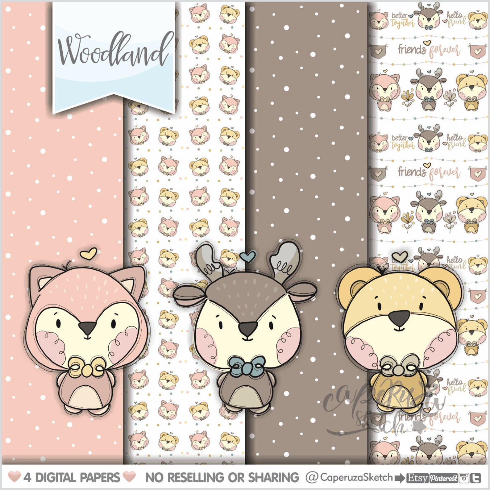 Woodland Digital Paper Woodland Pattern Forest Animal | Etsy