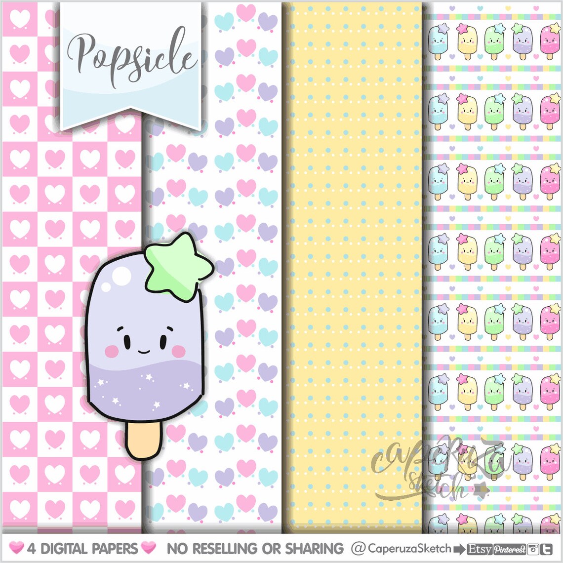 Popsicle Digital Papers Summer Digital Papers Popsicle | Etsy