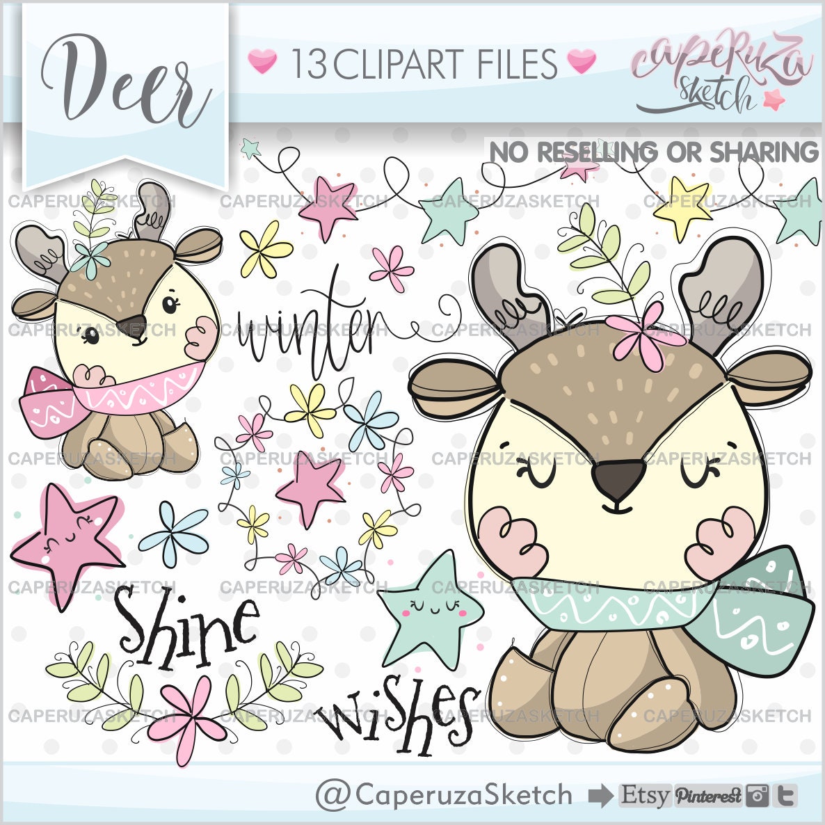 Winter Clipart Winter Graphics Winter Deer Graphics | Etsy