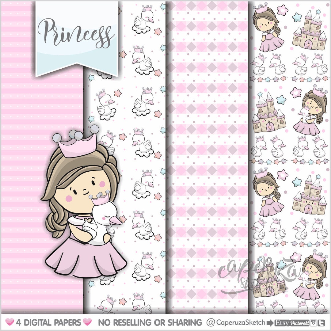 Princess Digital Paper, Princess Printable Paper, Princess Pattern ...