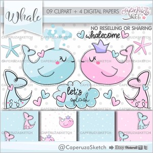 Whale Clipart, Whale Graphics, Whalecome, Let's Splash, COMMERCIAL USE ...