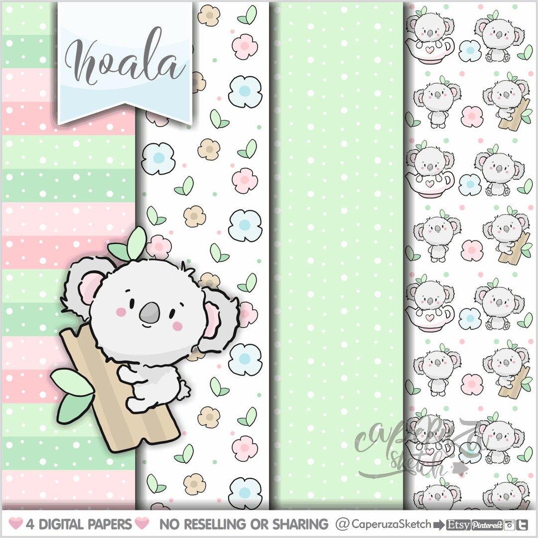 Koala Digital Papers, Koala Pattern, Koala Bear Pattern, COMMERCIAL USE ...