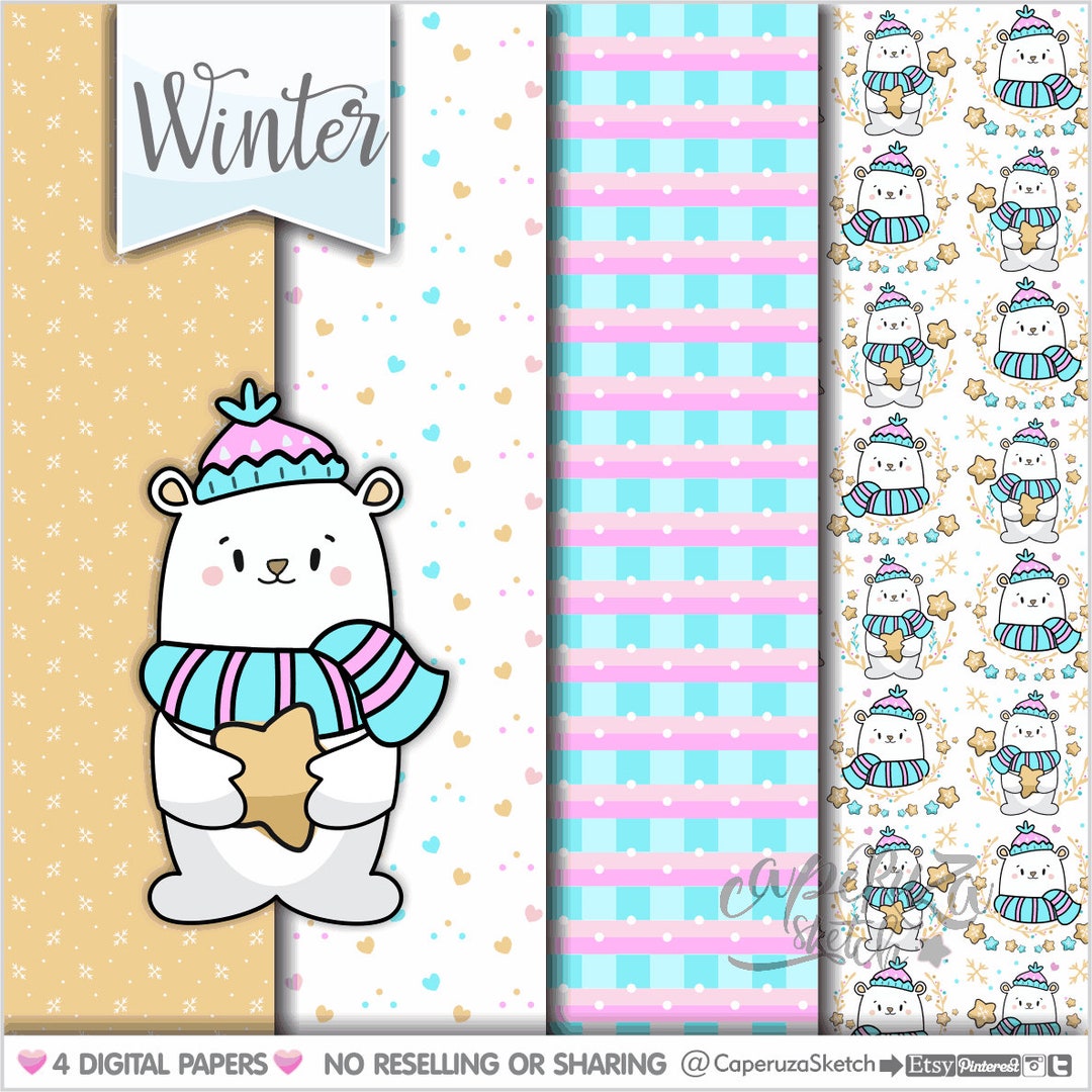 Polar Bear Digital Papers, Polar Bear Patterns, COMMERCIAL USE, Bear ...