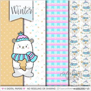 Polar Bear Digital Papers, Polar Bear Patterns, COMMERCIAL USE, Bear ...