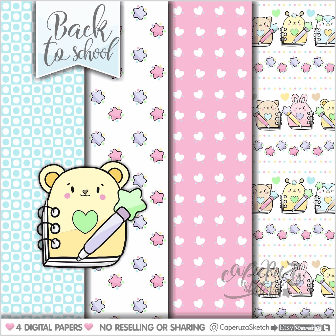 School Digital Paper School Supplies COMMERCIAL USE Planner - Etsy