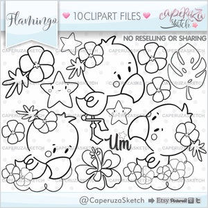 Flamingo Digital Stamps, Flamingo Stamps, COMMERCIAL USE, Summer Stamps ...