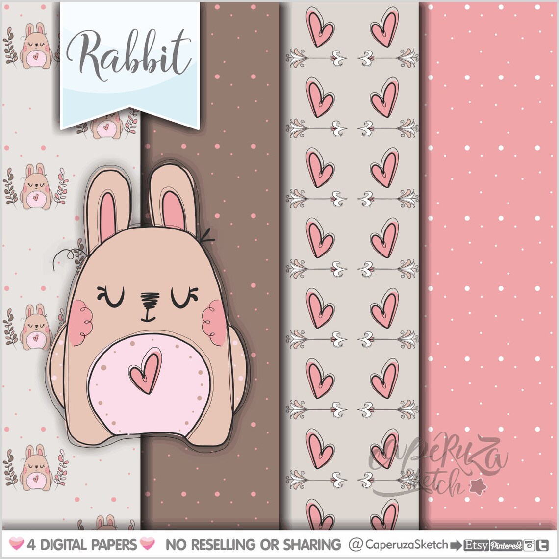 Rabbit Digital Paper Bunny Digital Paper Printable Paper - Etsy