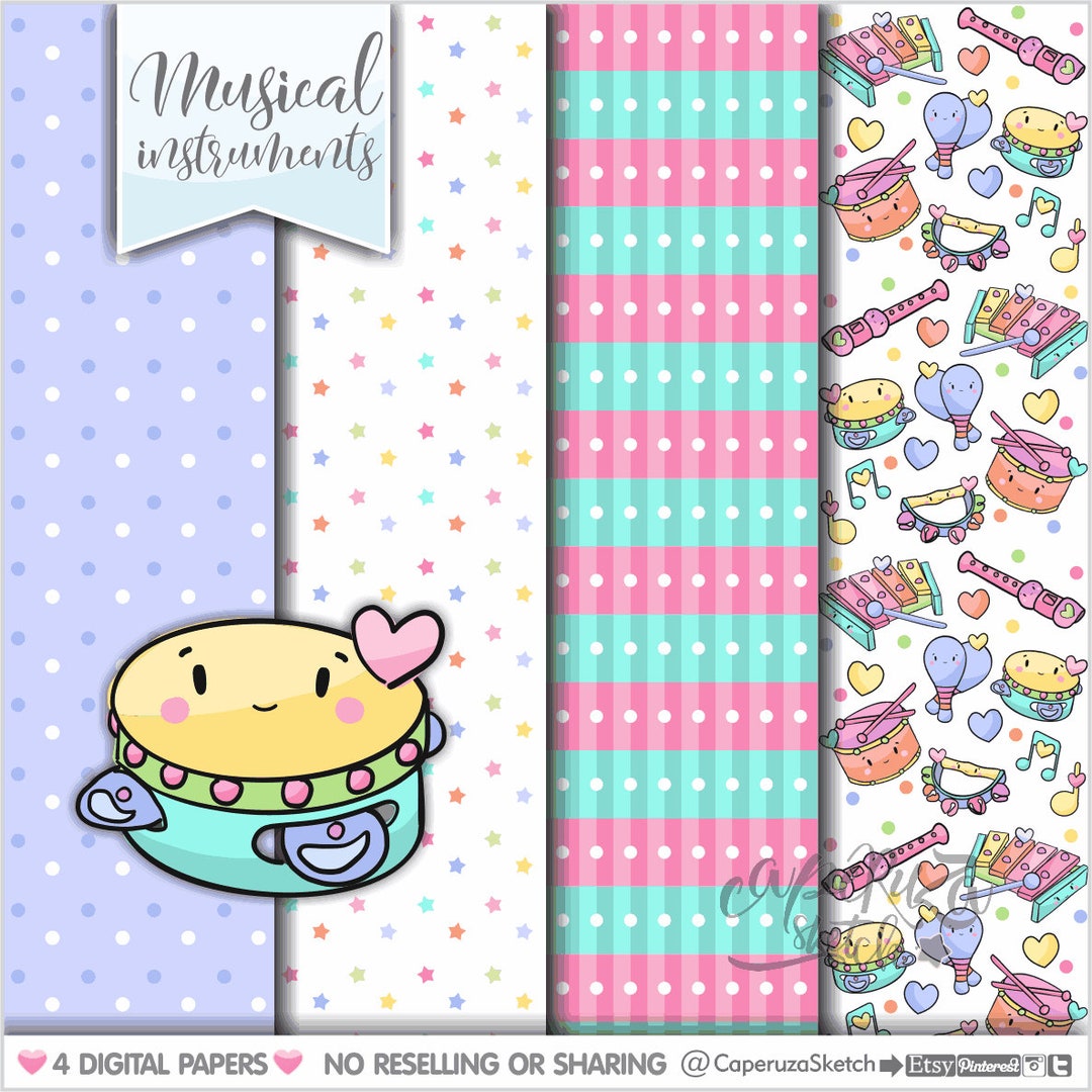 Musical Instruments Paper, Musical Digital Paper, Musical Pattern ...
