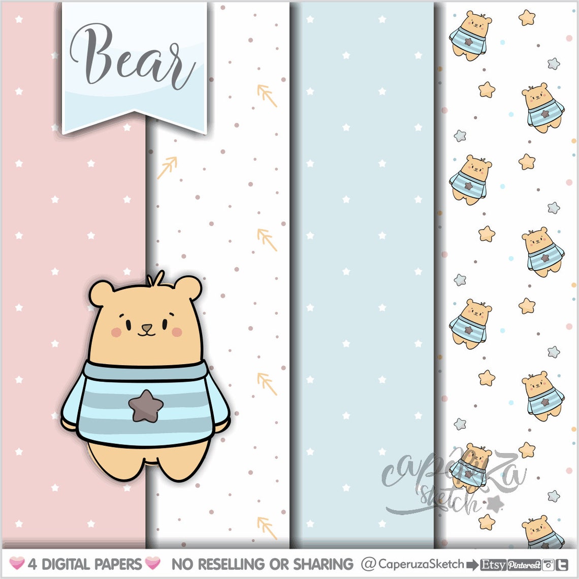 Bear Digital Paper Bear Graphics COMMERCIAL USE Bear - Etsy