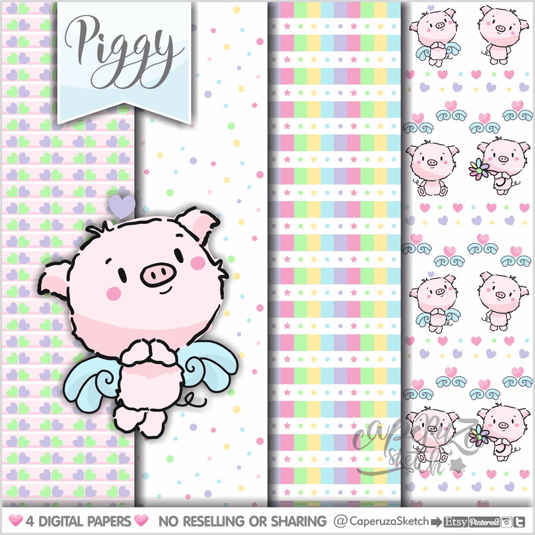 Pig Digital Paper, Pig Pattern, Farm Digital Paper, COMMERCIAL USE ...