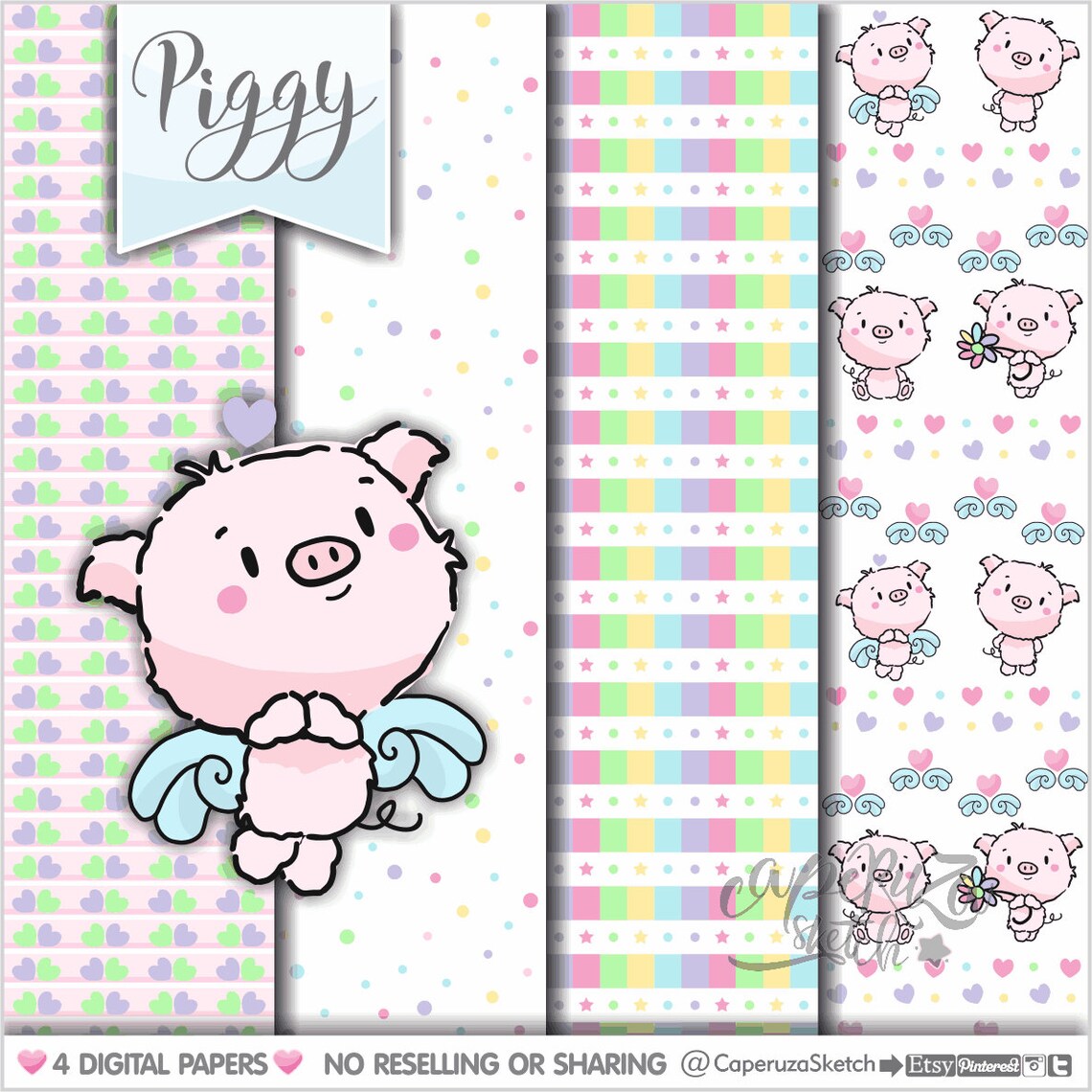 Pig Digital Paper Pig Pattern Farm Digital Paper COMMERCIAL - Etsy