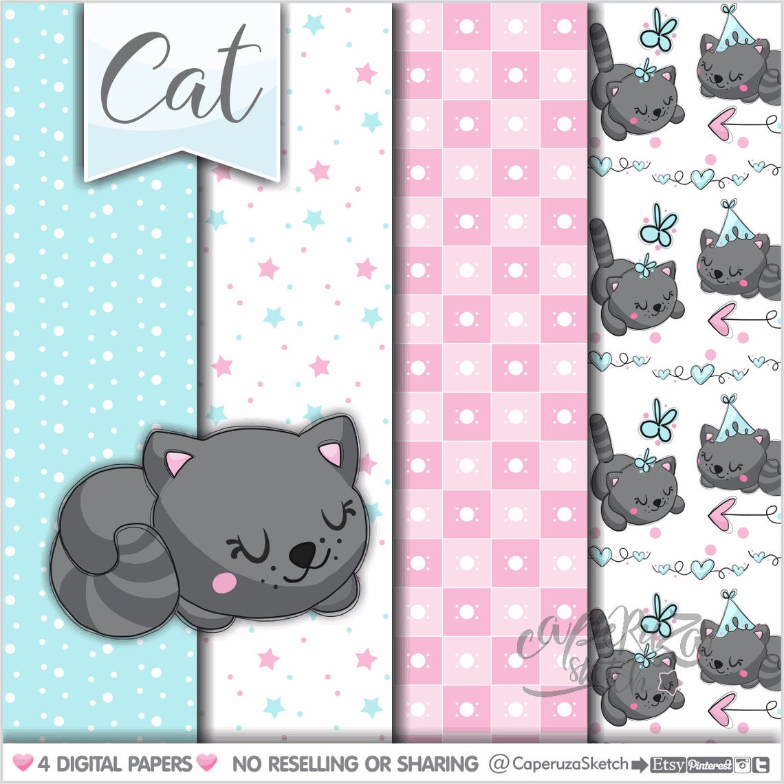 Cat Digital Paper Cat Pattern Animal Pattern COMMERCIAL - Etsy