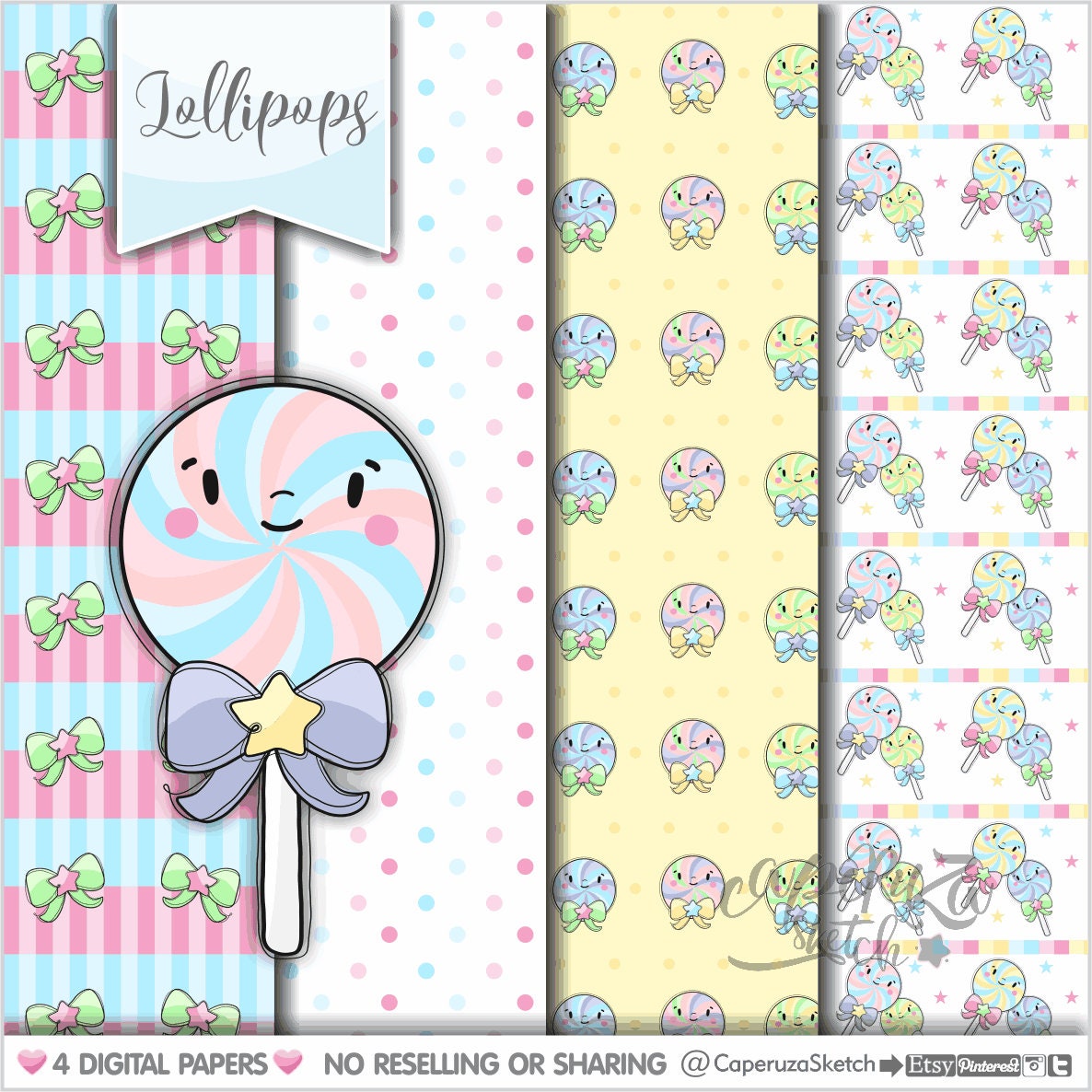 Candy Digital Paper Candy Pattern Printable Paper | Etsy