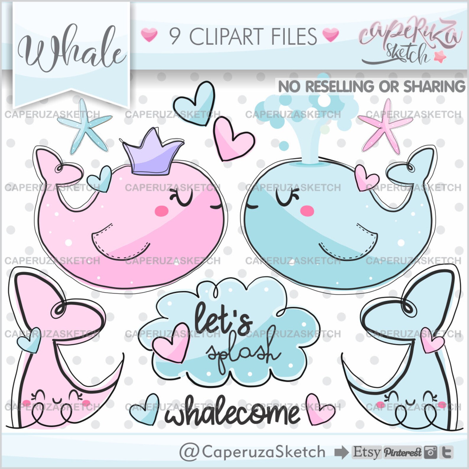 Whale Clipart Whale Graphics Whalecome Let's Splash - Etsy