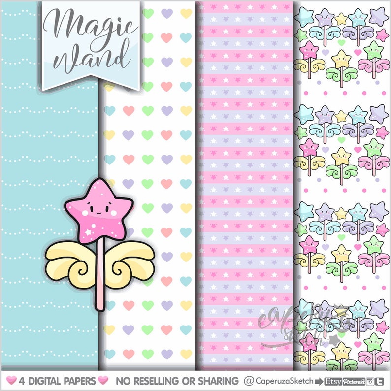 Magic Wand Digital Paper Magic Wand Graphics COMMERCIAL USE - Etsy