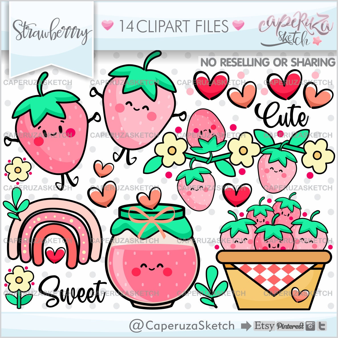 Strawberry Clipart Fruit Clipart COMMERCIAL USE Picnic - Etsy