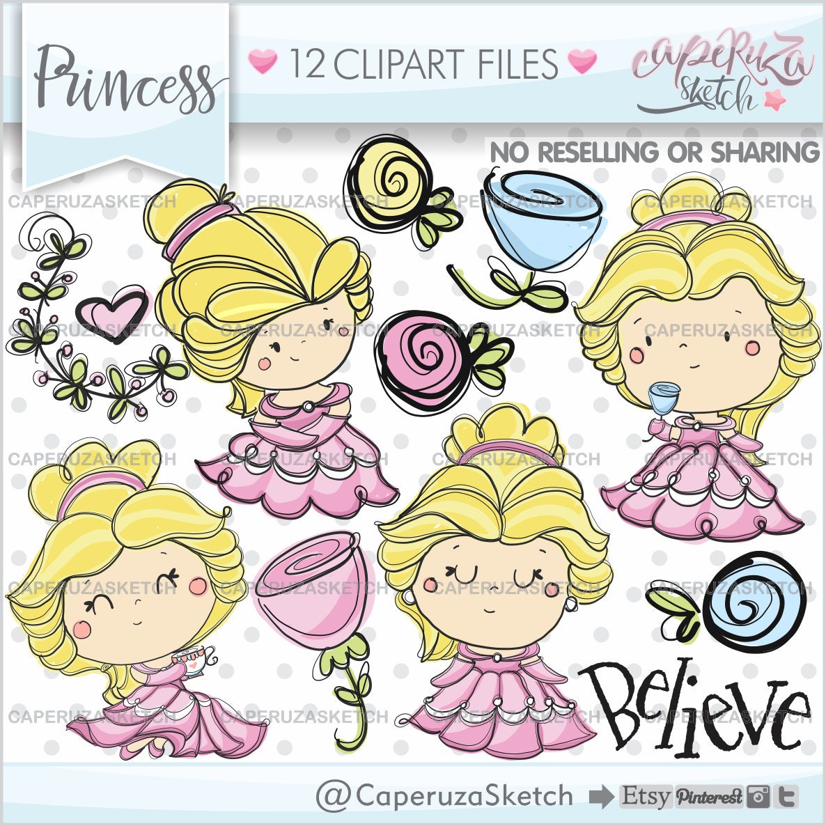 Princess Clipart Princesses Clipart Princess Graphics | Etsy