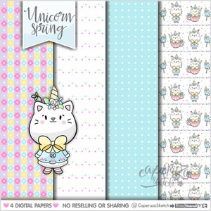 Unicorn Digital Papers, Unicorn Patterns, COMMERCIAL USE, Caticorn ...