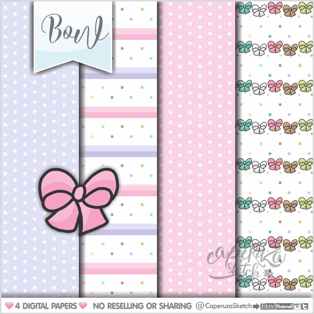 Bow Digital Paper, Bow Pattern, COMMERCIAL USE, Digital Scrabook Papers ...
