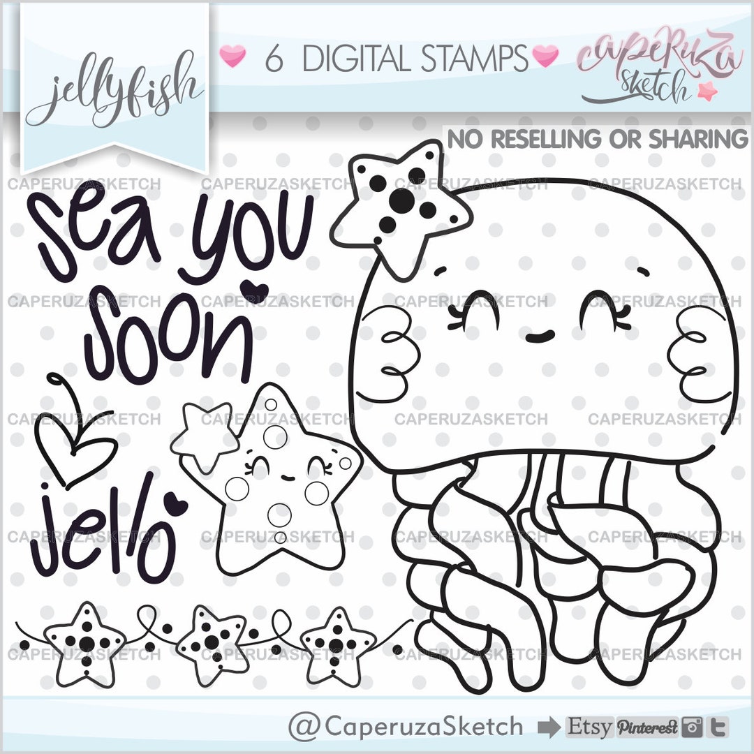 Jellyfish Stamps, Jellyfish Clipart, Ocean Stamps, COMMERCIAL USE, Sea ...