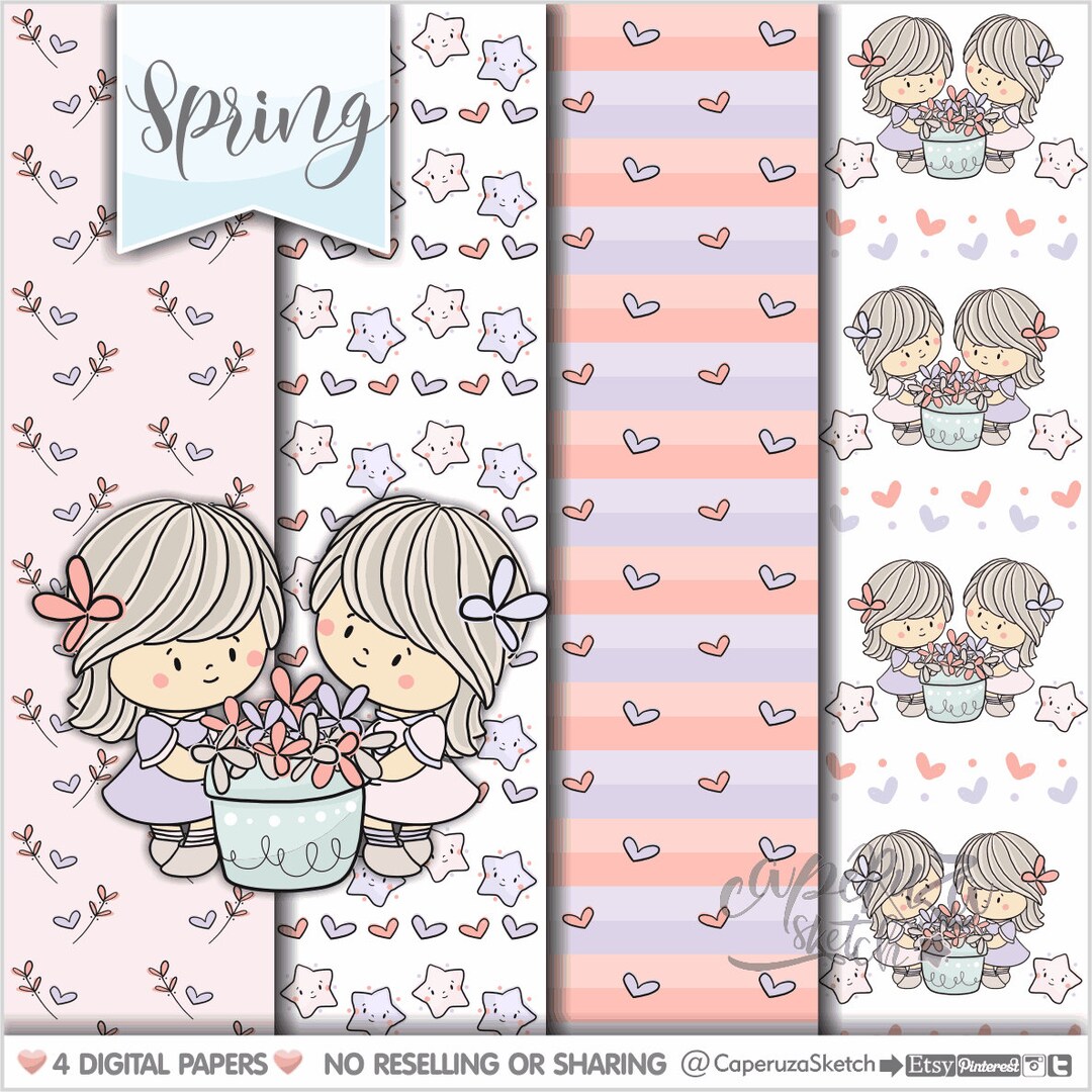 Spring Pattern, Spring Digital Paper, COMMERCIAL USE, Scrapbook Paper ...