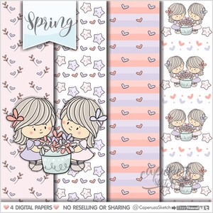 Spring Pattern, Spring Digital Paper, COMMERCIAL USE, Scrapbook Paper ...