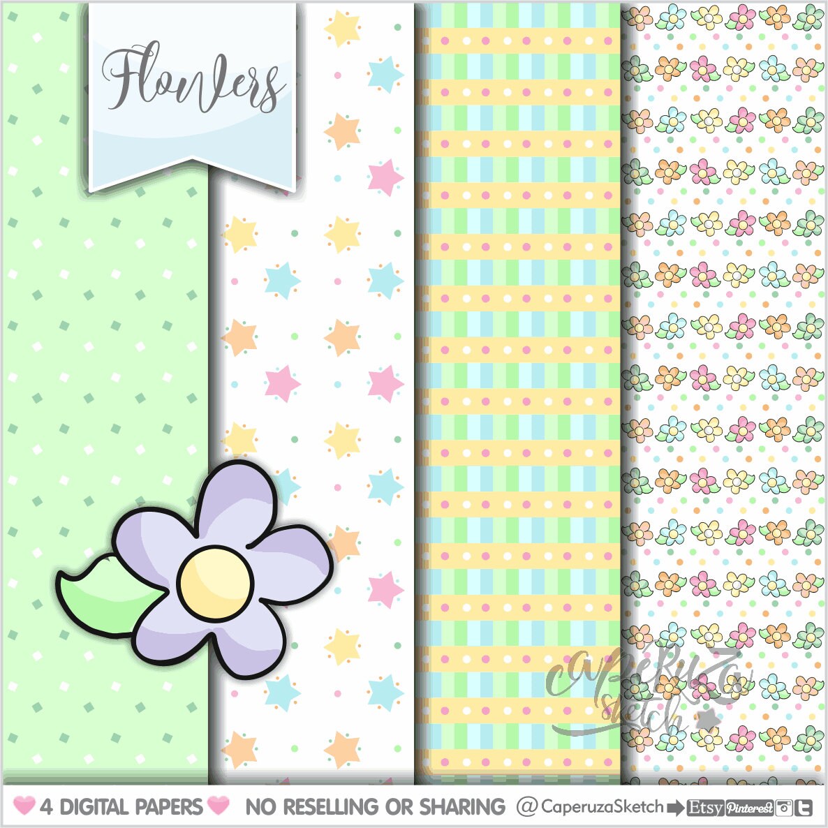 Spring Digital Paper Spring Pattern COMMERCIAL USE Flower | Etsy